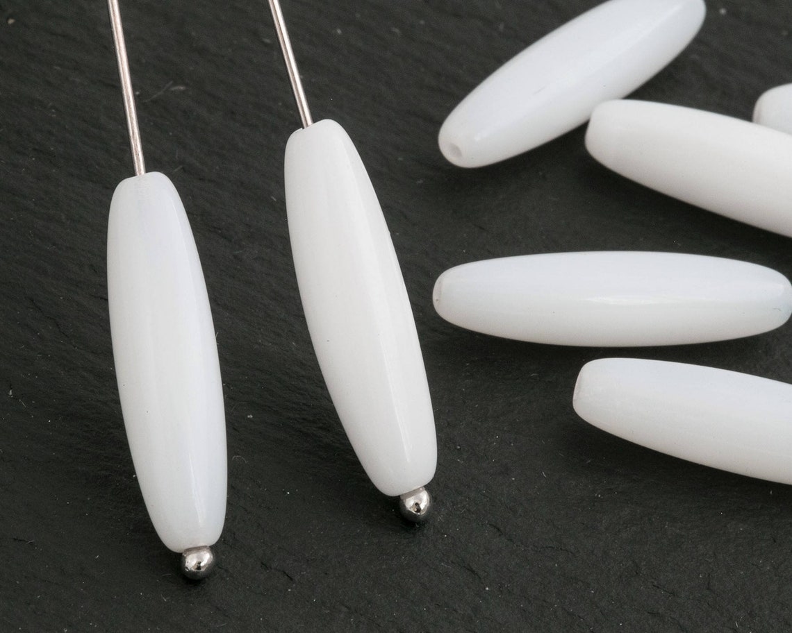 8 Long Tube Bead, Stick Bead, Czech Pressed Glass Bead, Bohemian Bead ...