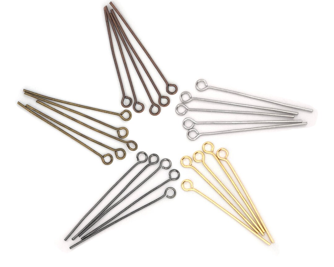 20mm Eye Pin, Gauge 21, 0.7mm, Gold Plated, Rhodium, Gunmetal, Antique ...