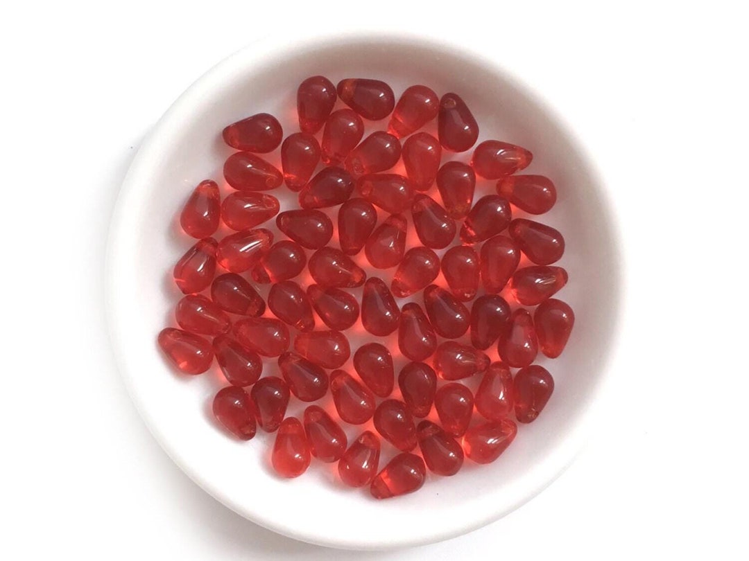 Bulk 50 Small Red Teardrop Bead 4x6 Vintage Czech Bead Glass Drop Bead ...