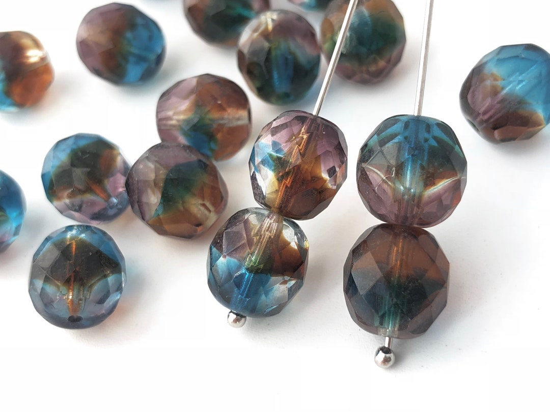 10pc 10mm Czech Fire Polished Bead, Round Spacer, Faceted Glass Bead ...