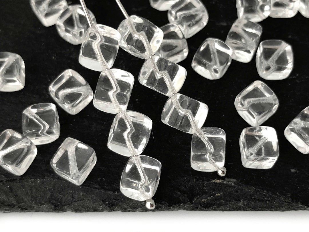 8mm Crystal Clear Cube Bead Transparent Square Bead Vintage Czech Bead ...