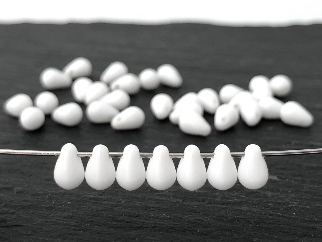 100pc 4x6 Czech Glass Teardrop Opaque White, Pressed Bead, Tiny Drop ...