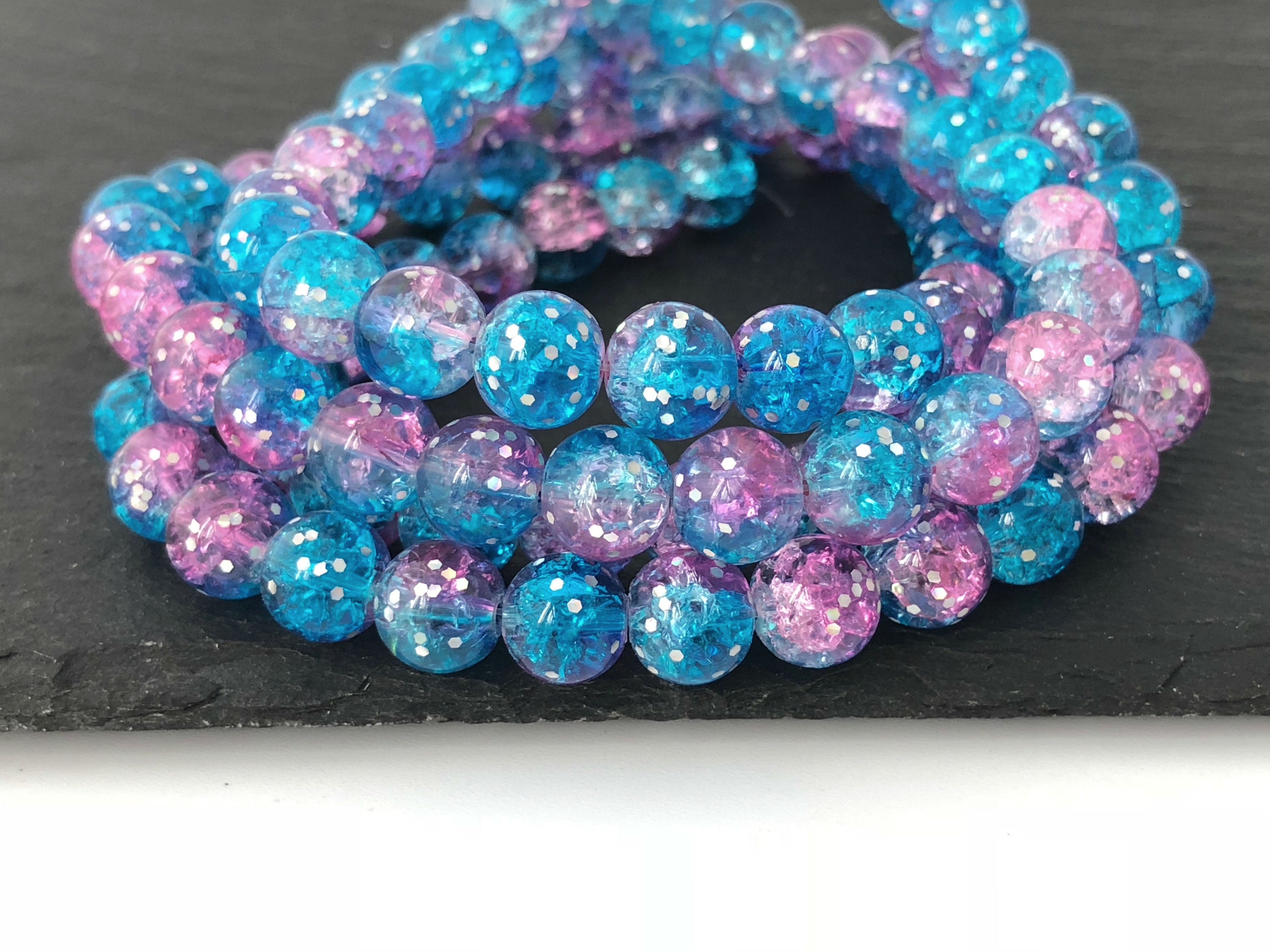 8mm Cracked Bead Two Tone Bead Purple Yellow Glitter Bead | Etsy