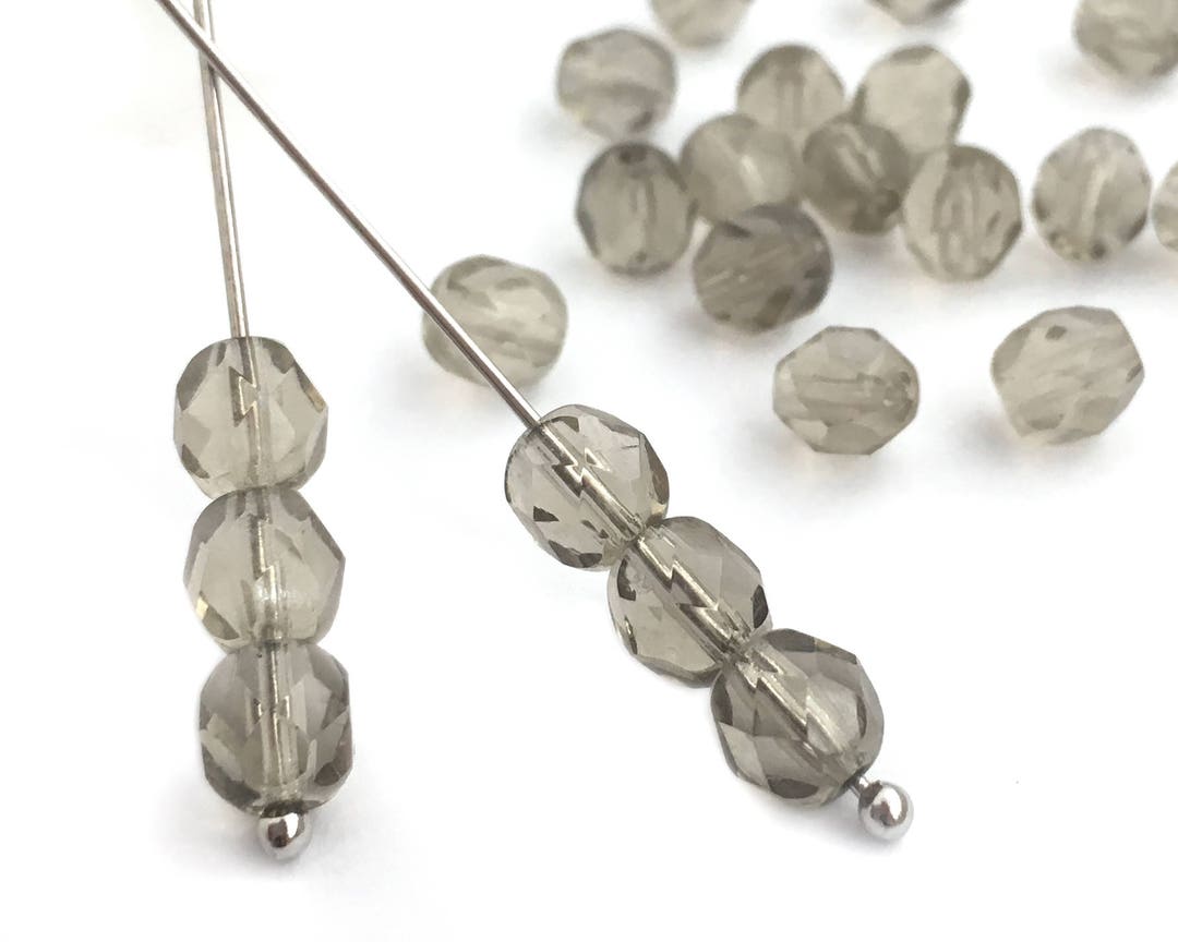 50 Smoke Gray Round Faceted Bead, 6mm Czech Fire Polished, Spacer Bead ...