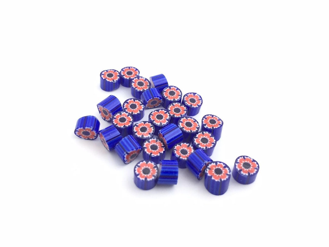 Murrini Millifiori Blue Red 6-7mm Mosaic Art Lampwork Fused Glass DIY ...