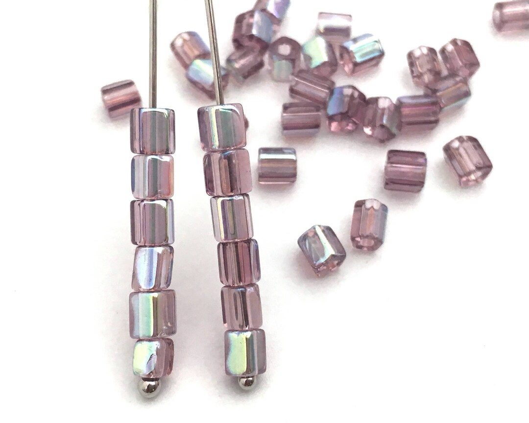 100 Square Tube Bead Purple AB, Cube Bead, Geometric Bead, Czech ...