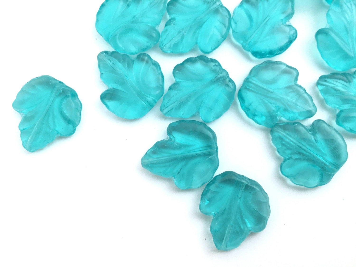 6 Blue Glass Leaf Bead, Large Leaf Pendant, Czech Glass Beads, Nature ...