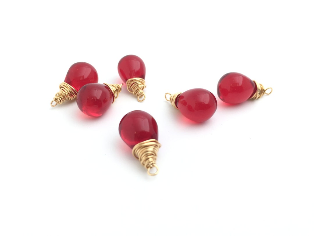 2 Ruby Red Wire Wrapped Pendant, Teardrop Pendant, Earring Drop Charm ...