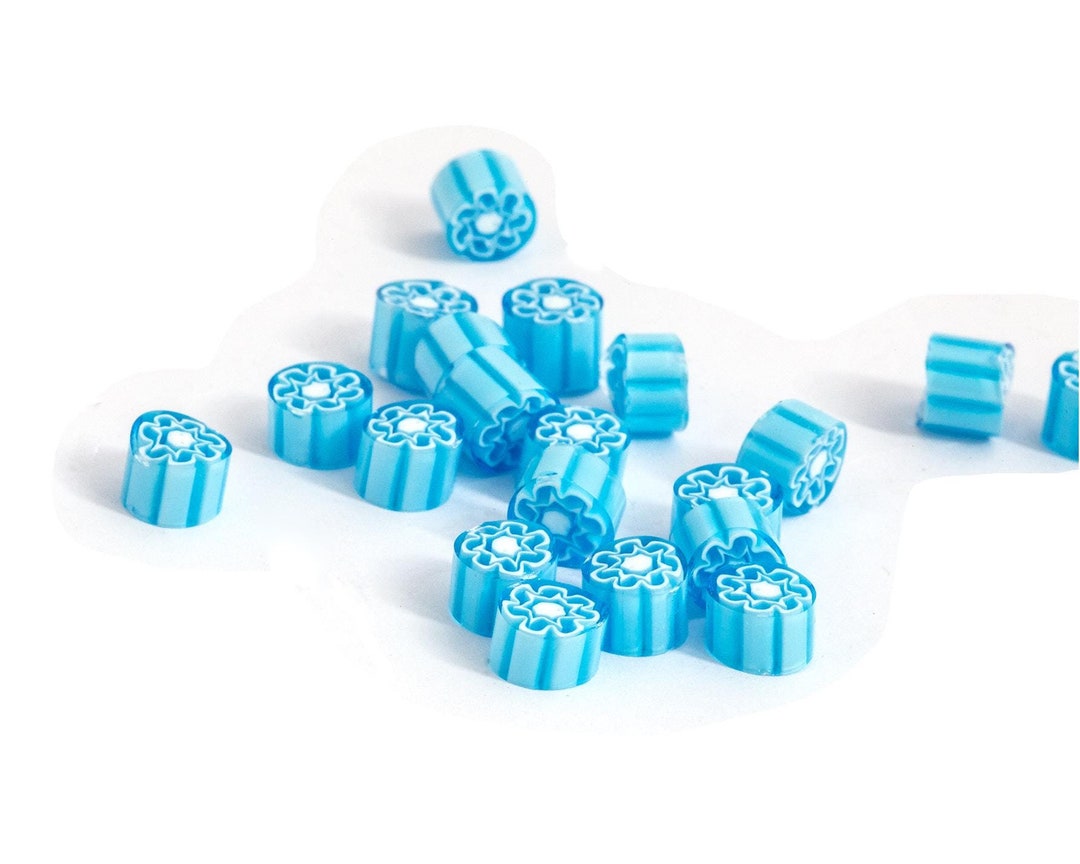Murrini Millifiori Blue White 6-7mm Mosaic Art Lampwork Fused Glass DIY ...