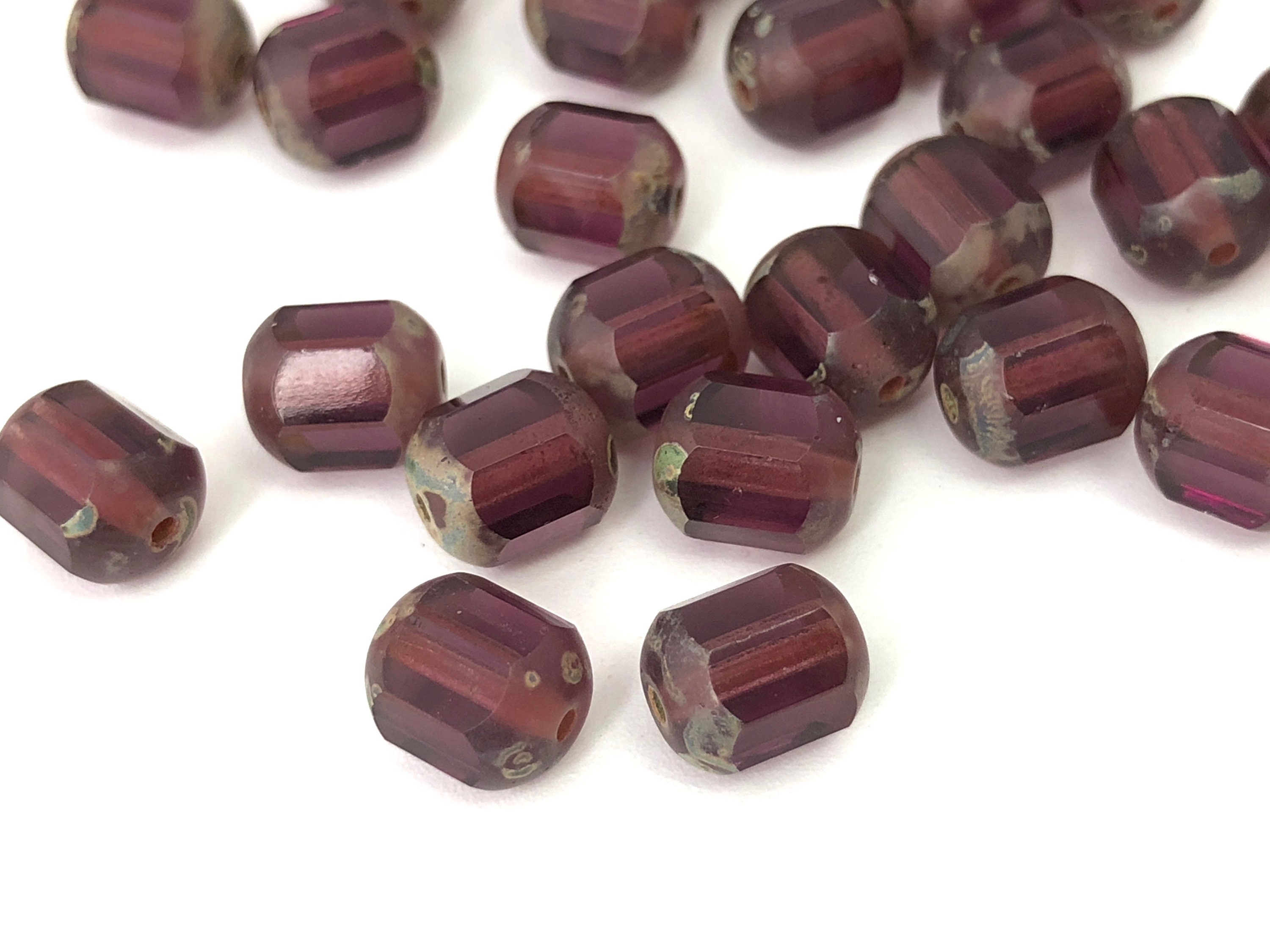 20 Cathedral Beads Purple Picasso, 8mm Fire Polished Beads, Czech Glass ...