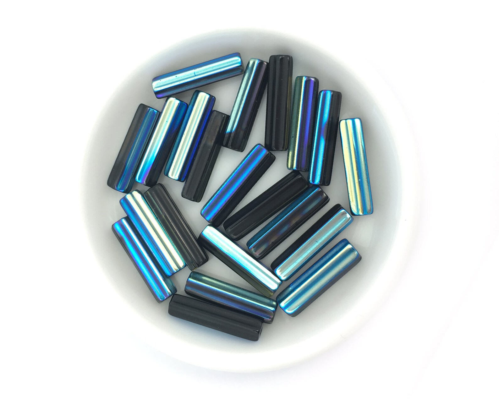 20 Long Tube Beads Black AB 4x15 Stick Beads Geometric - Etsy