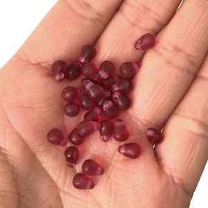 Bulk 100 Cranberry Red Teardrop Beads Vintage Czech Glass Beads Matte ...
