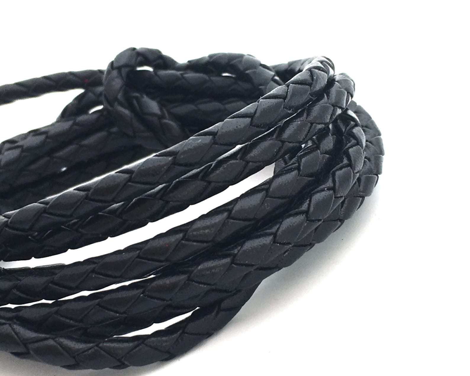 4mm Braided Leather Cord Black Leather Cord Round Leather - Etsy