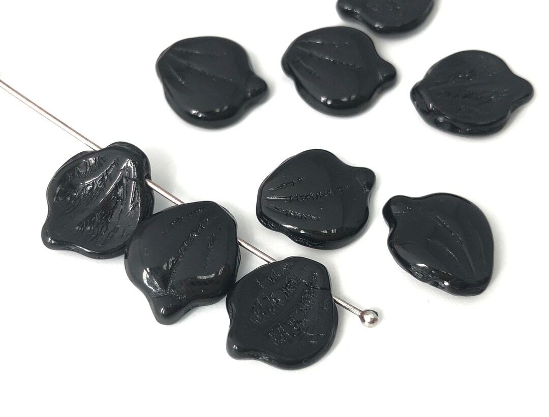 Czech Glass Leaf Bead, Vintage Leaf Charm, Nature Bead, Pressed Bead ...