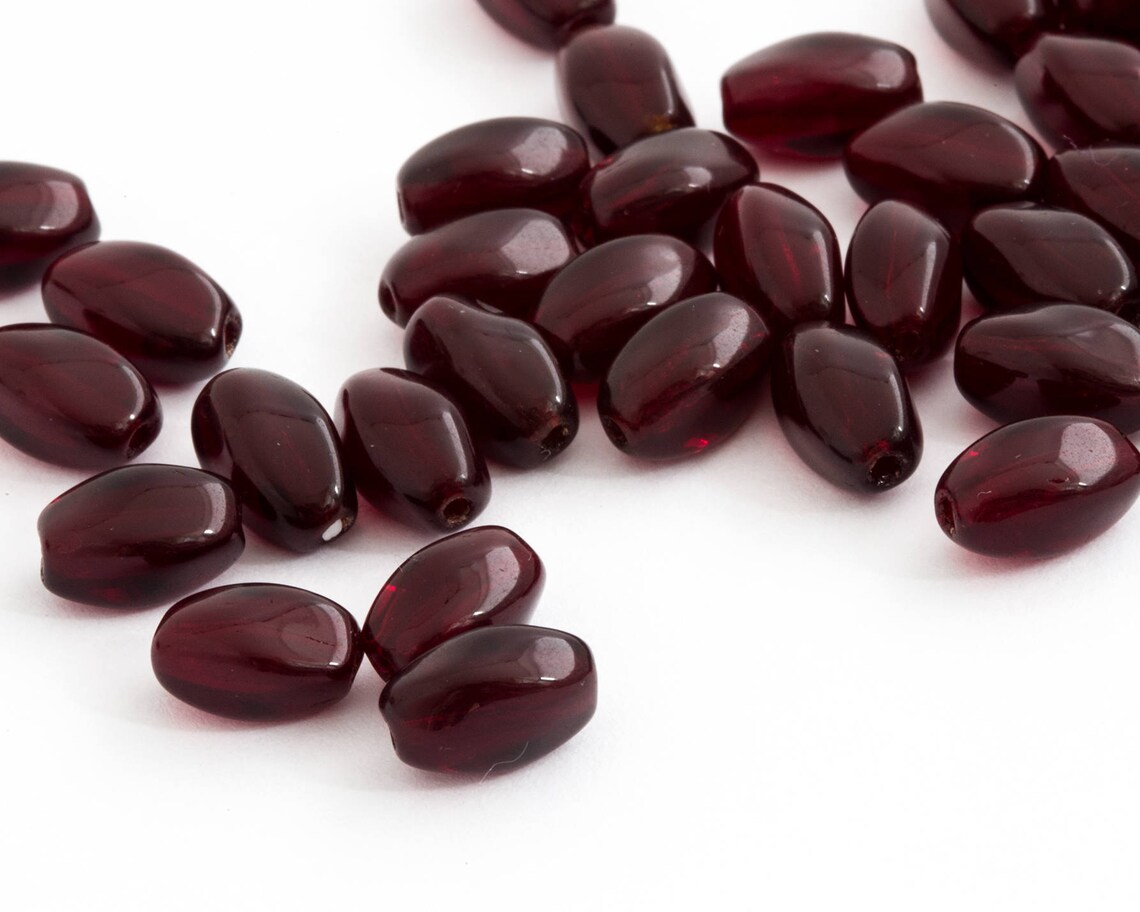Garnet Red Oval Bead, Czech Glass Bead, Vintage Bead, Rice Bead ...