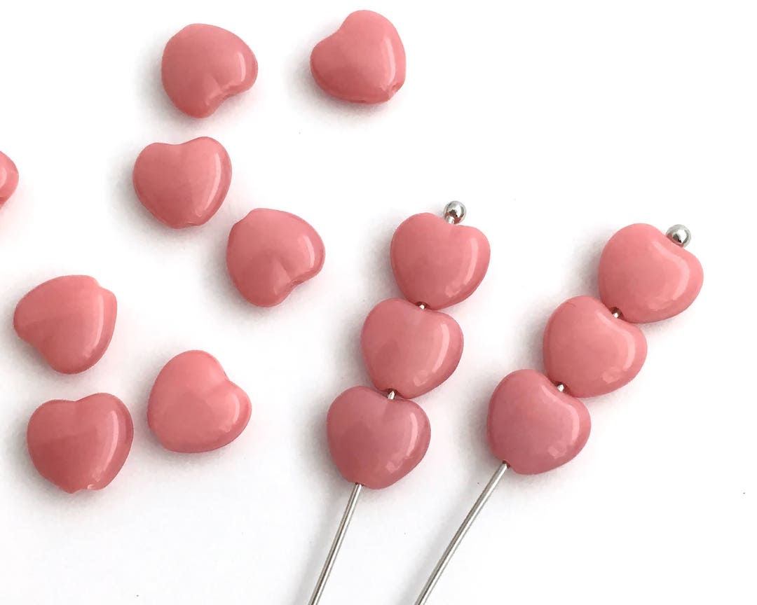 8mm Glass Heart Bead, Czech Bead, Pressed Bead, Bohemian Bead ...