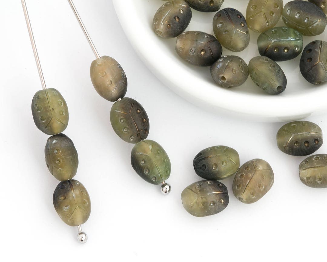 30 Oval Bug Bead, Animal Insect Bead, Vintage Czech Bead, Bohemian Bead ...