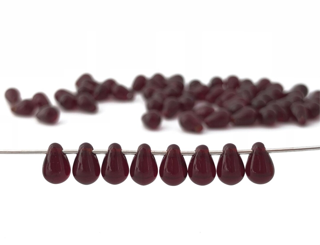 4x6 Tiny Teardrop Bead Garnet Red, Vintage Czech Glass Bead, Red Drop ...