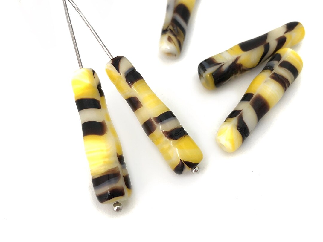6 Glass Tube Beads Vintage Czech Beads Long Stripe Beads Stick Beads ...