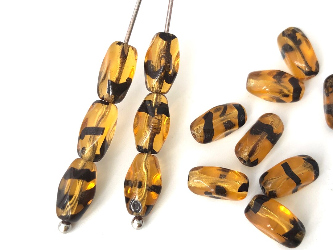 30 Tortoise Brown Oval Bead, Tube Bead, Czech Pressed Glass Bead ...