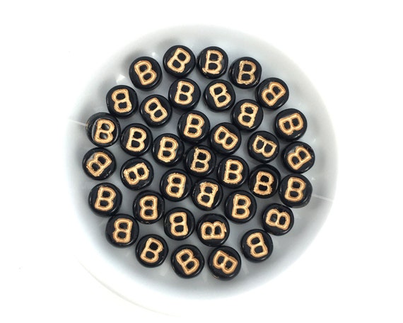 20 Alphabet Bead Black Letter B Name Bead Czech Glass Bead - Etsy