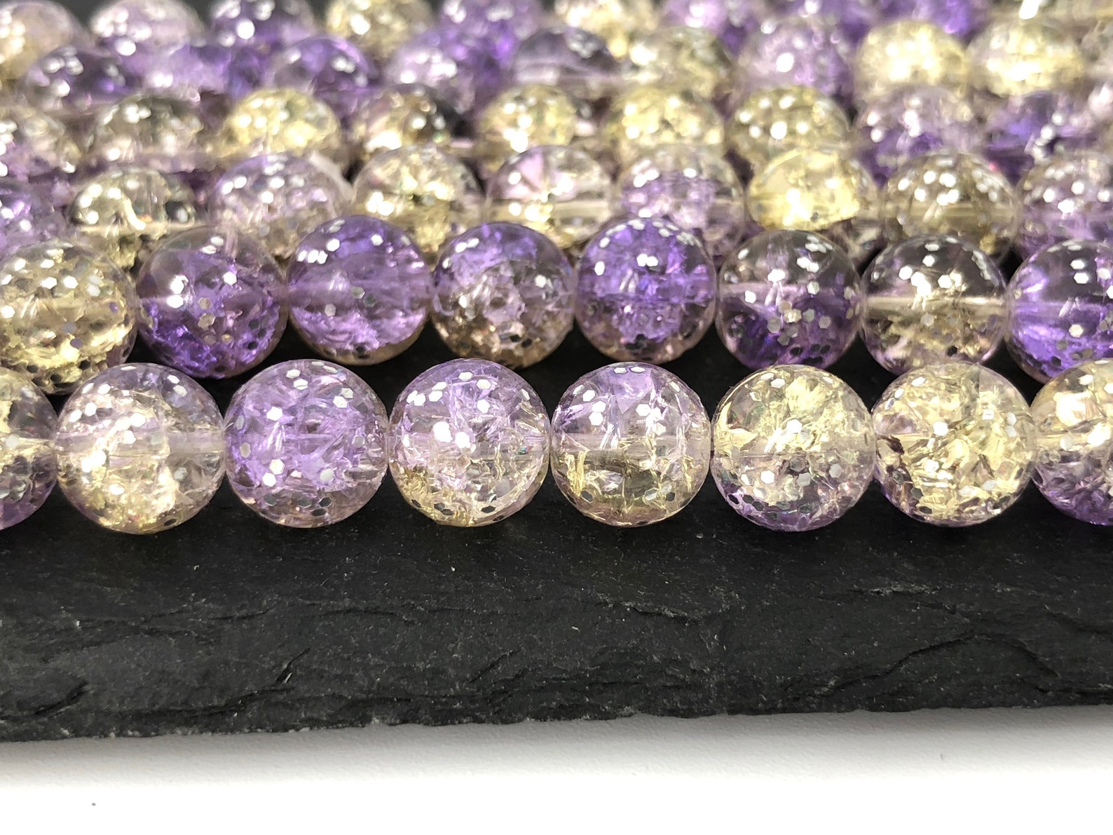 8mm Cracked Bead Two Tone Bead Purple Yellow Glitter Bead | Etsy