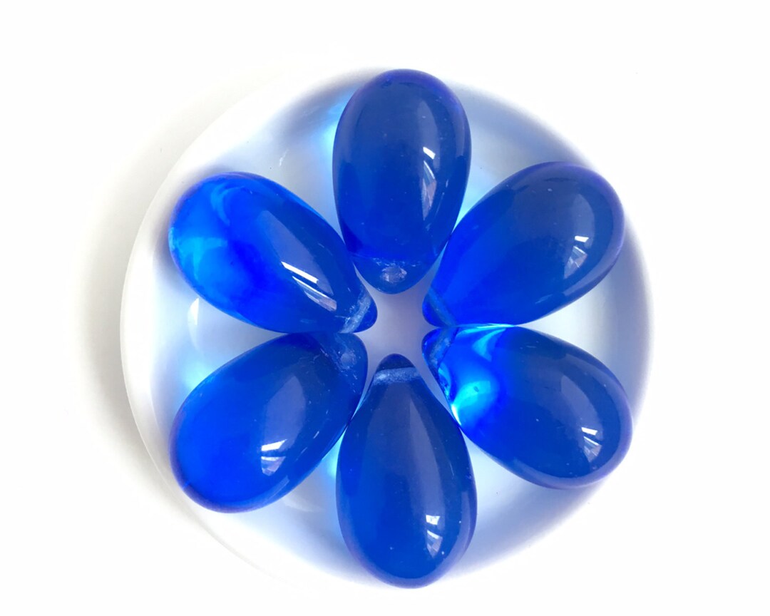 Cobalt Blue Glass Teardrop Bead Vintage Czech Bead Large Drop DIY Craft ...