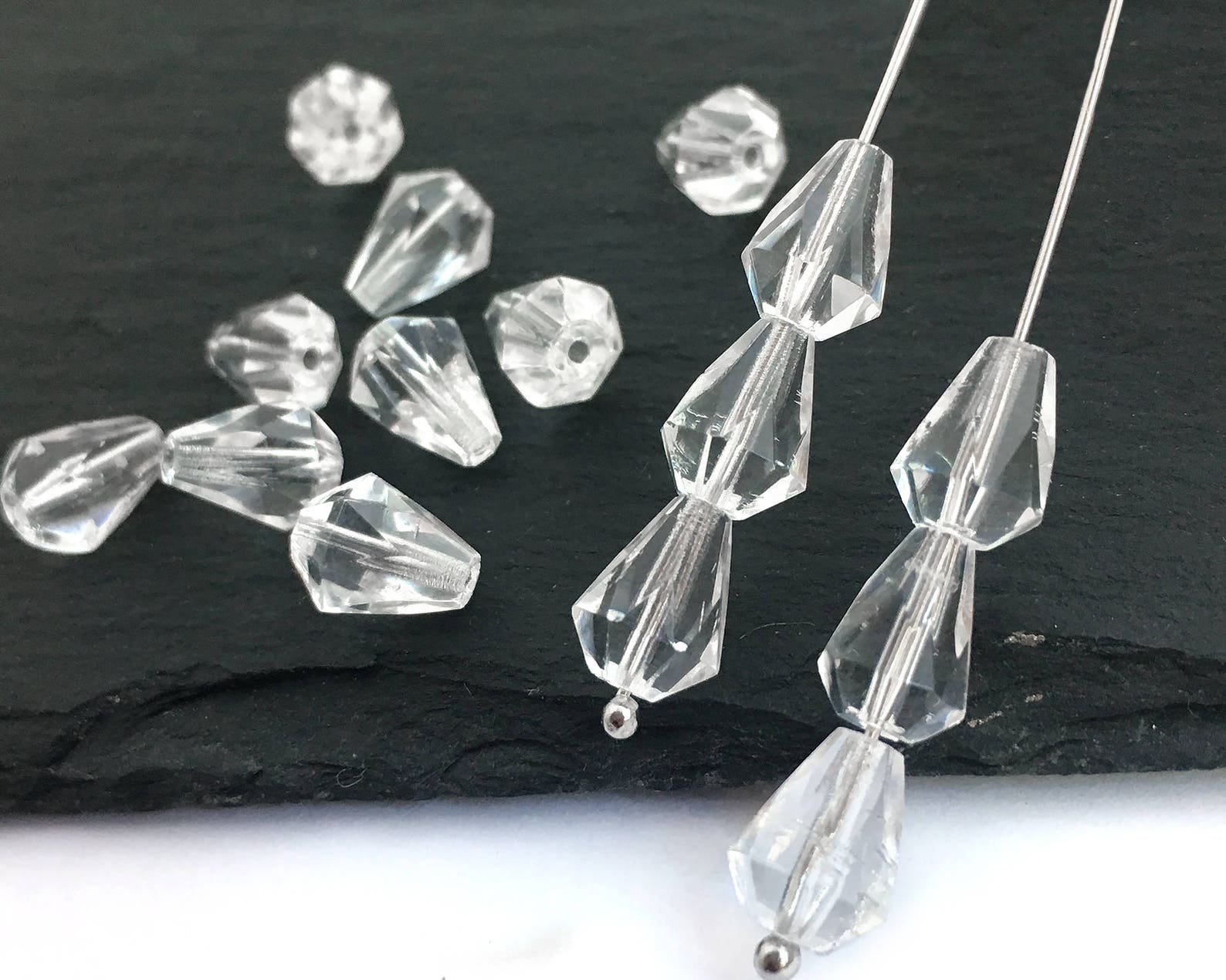 20 Clear Teardrop Bead, Glass Teardrop Bead, 7x9 Faceted Teardrop ...
