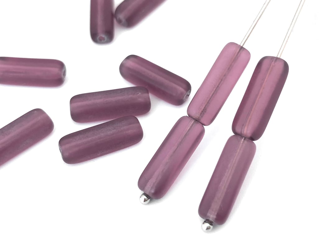 20 Purple Square Tube Bead Vintage Czech Bead Frosted Matte Long ...