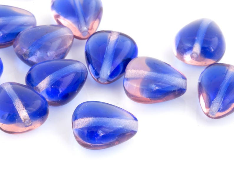 8 Blue Teardrop Bead Two Tone Glass Teardrop Flat Teardrop - Etsy