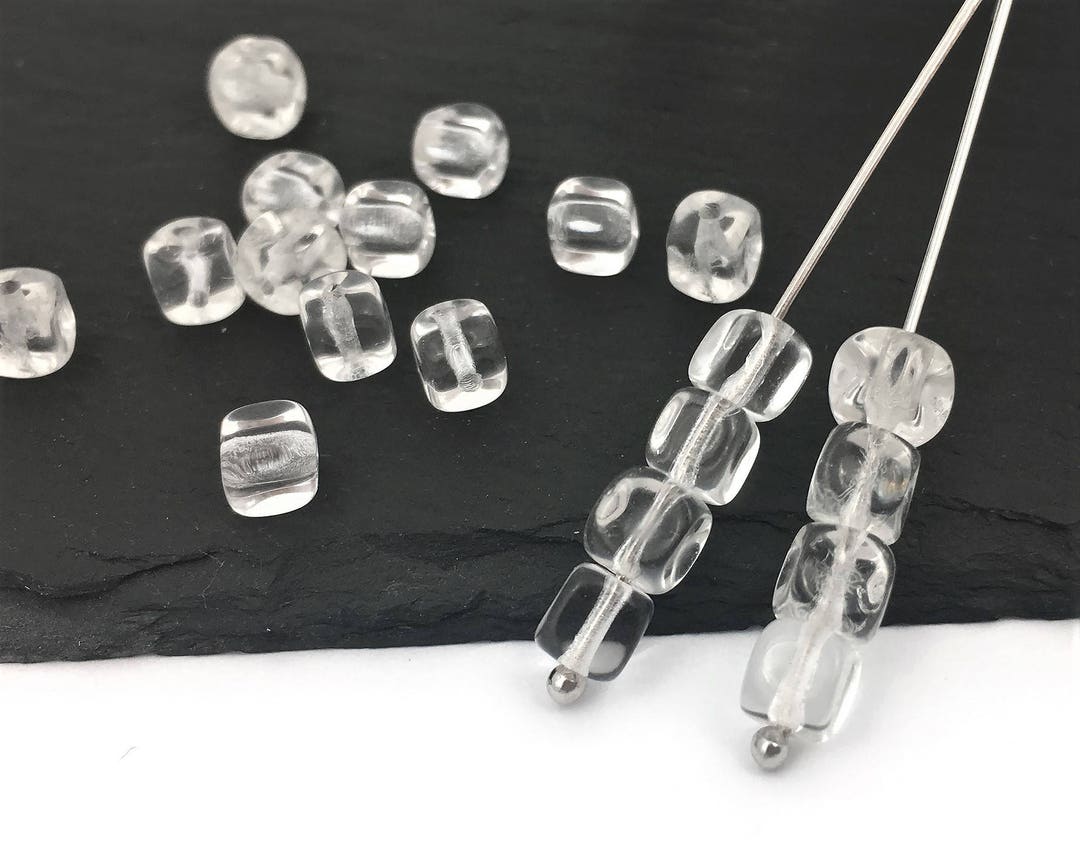 5mm Glass Cube Bead, Spacer Bead, Clear Glass Bead, Czech Pressed Bead ...