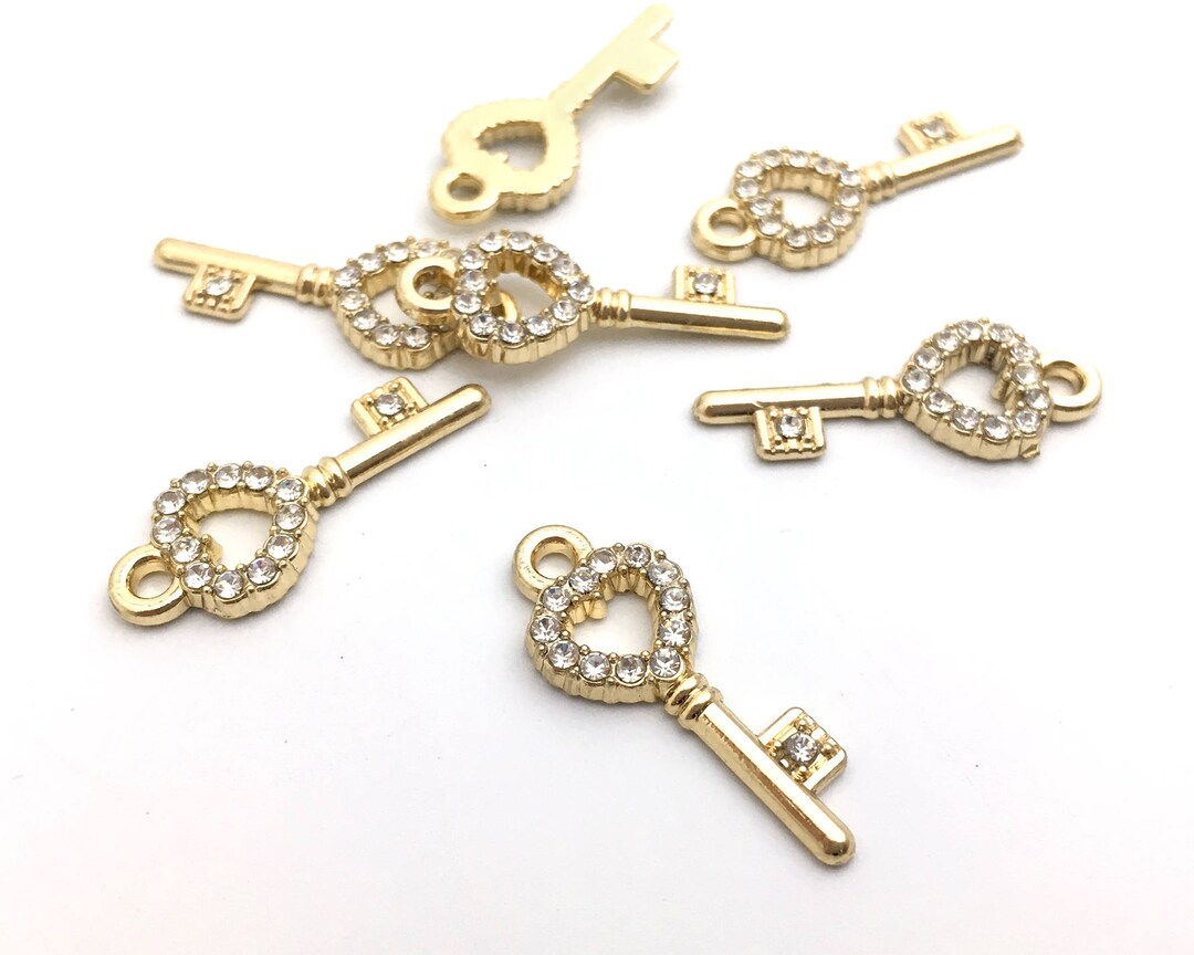 4 Rhinestone Key Charm, Love Key, Key Pendant, Bracelet Charm, Necklace ...