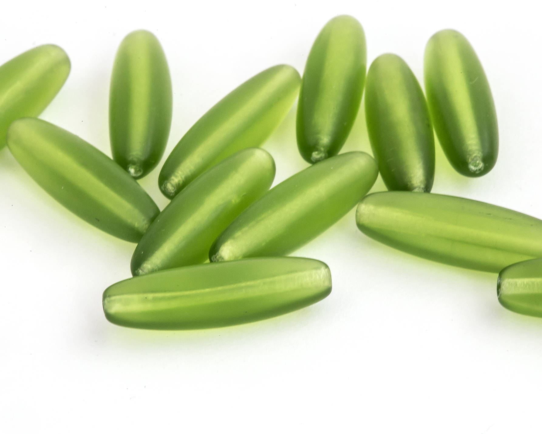 Matte Green Long Tube Bead, Czech Pressed Glass Bead, Bohemian Bead ...