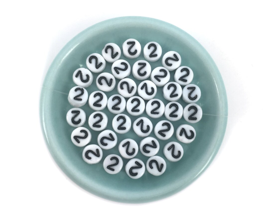 20 Number Bead 2, Alphabet Bead, White Letter Bead, Czech Glass Bead ...