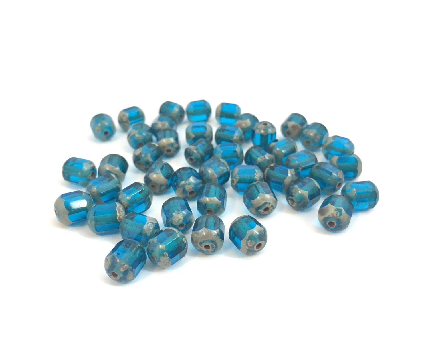 8mm Cathedral Beads, Picasso Blue Beads, Czech Fire Polished Beads ...