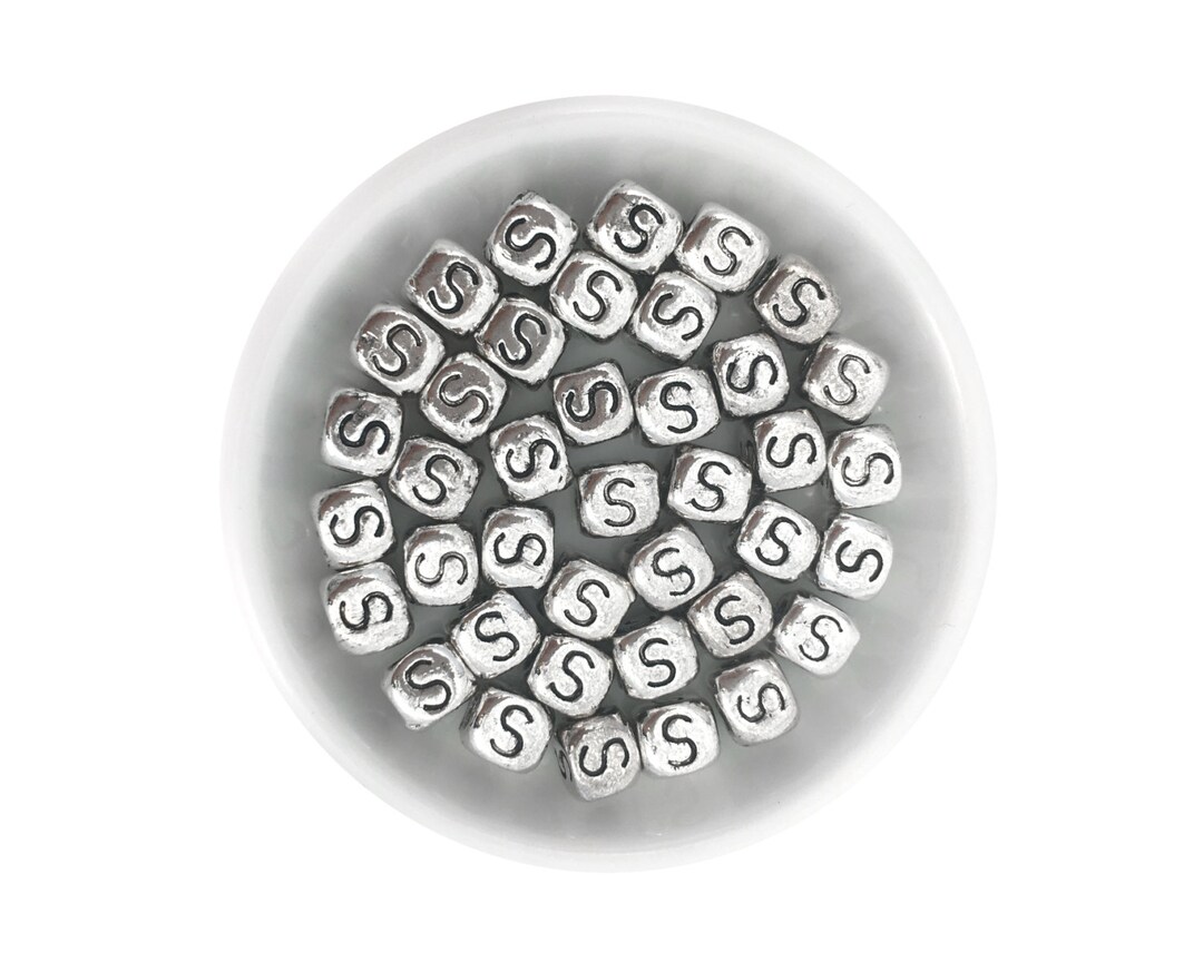 10 Metal Letter S, Metal Alphabet Bead, Cube Letter Bead, Silver ...