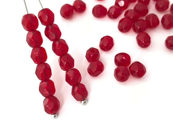 50 Ruby Red Faceted Glass Bead Round spacer Czech Fire | Etsy
