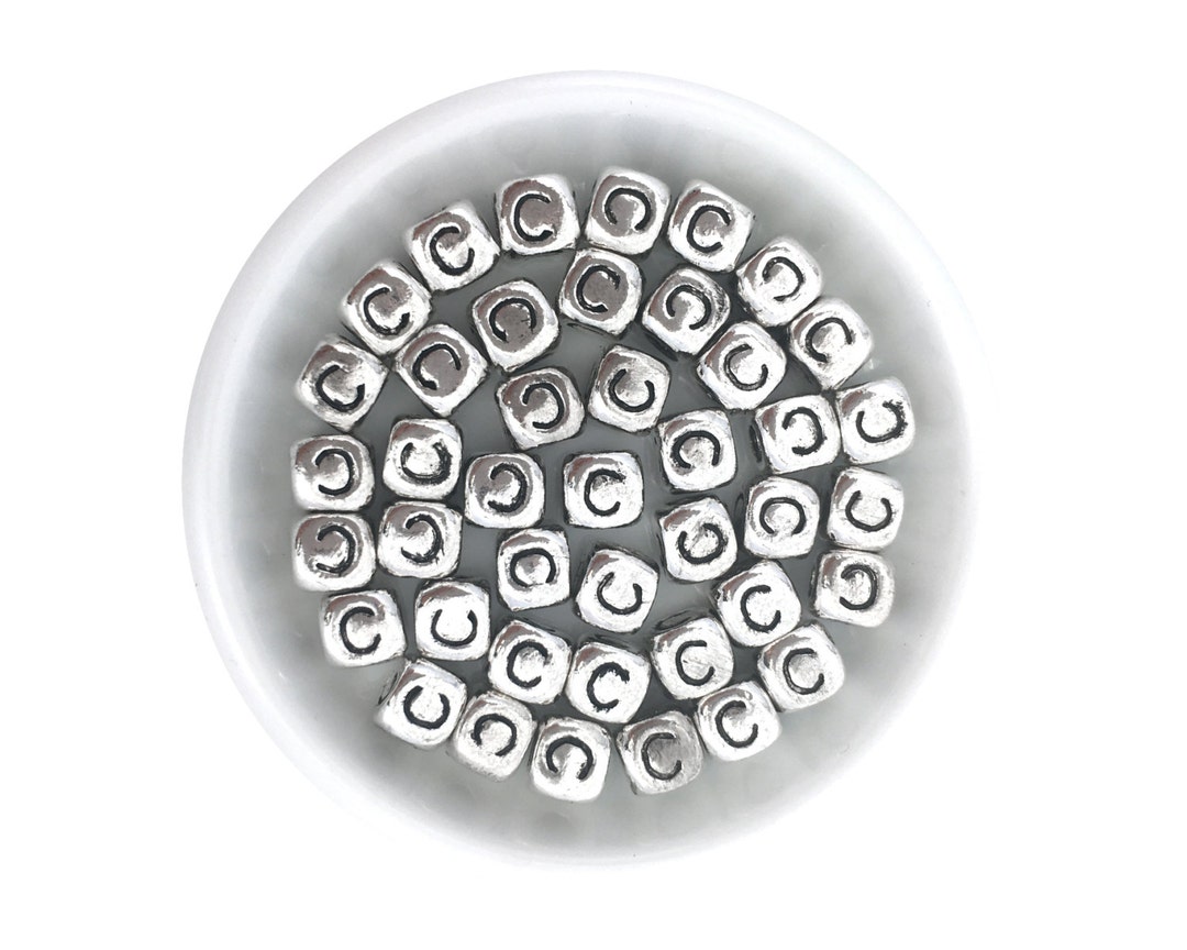 10 Metal Alphabet Bead, Letter Bead C, Metal Letter Bead, Cube Letter ...