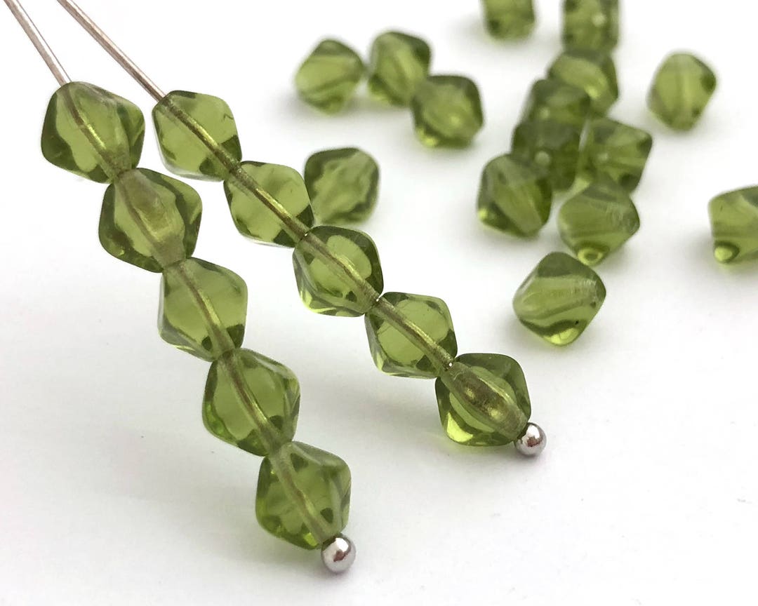 50 Olive Green Bicone Bead, Czech Glass Bead, 6mm Spacer Bead, Diamond ...