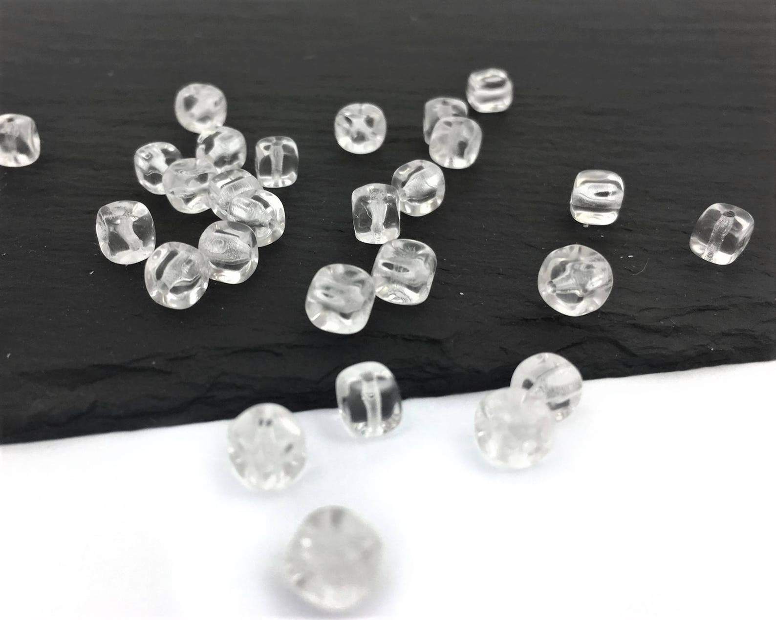 5mm Glass Cube Bead, Spacer Bead, Clear Glass Bead, Czech Pressed Bead ...