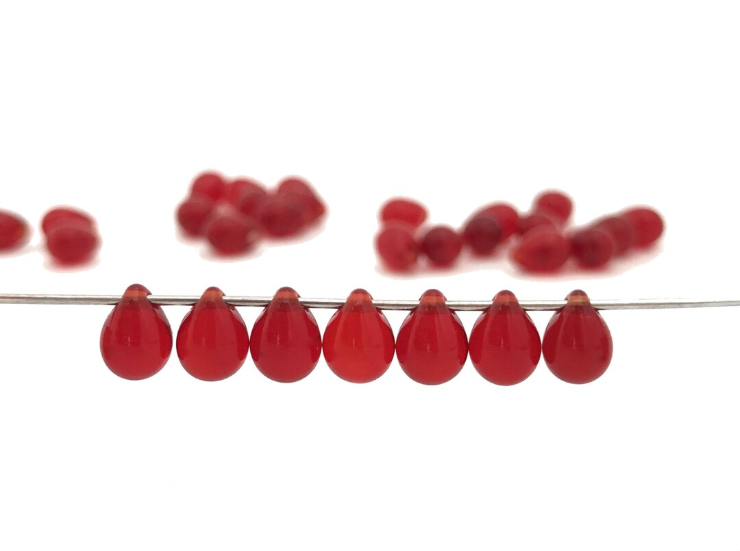 50 Tiny Red Teardrop Bead Vintage Czech Glass Drop Charm Bead Bohemian ...