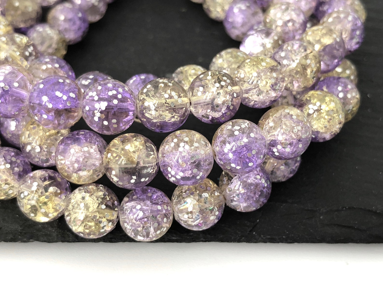 8mm Cracked Bead Two Tone Bead Purple Yellow Glitter Bead | Etsy