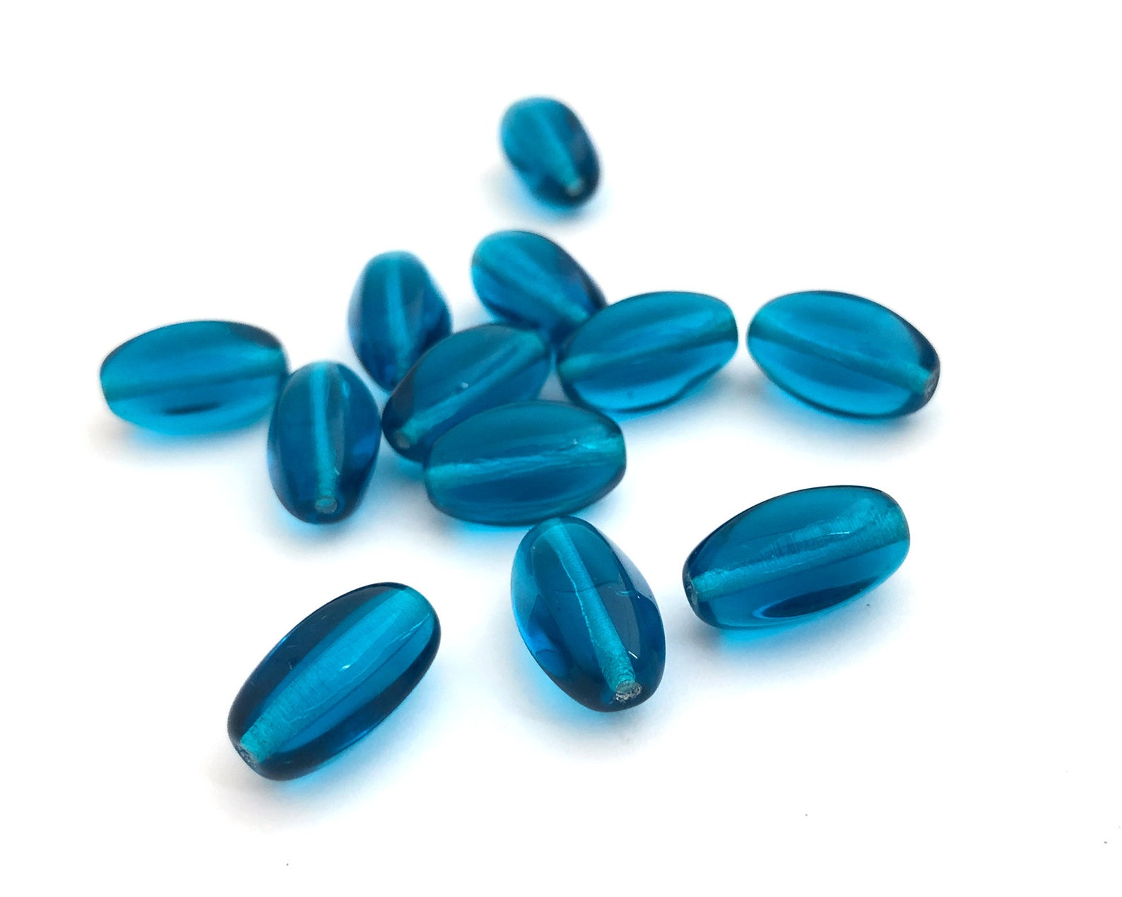 Blue Oval Bead Czech Glass Bead Barrel Bead Large Bead - Etsy