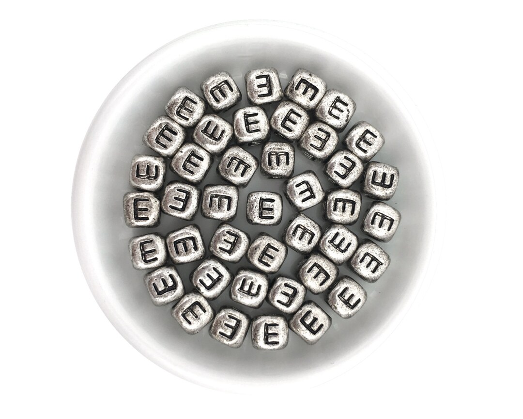 10 Metal Alphabet Bead, Letter Bead E, Metal Letter Bead, Cube Letter ...