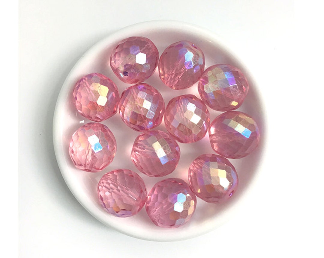 6pc 12mm Fire Polished Bead Pink AB Round Faceted Bead Vintage Czech ...