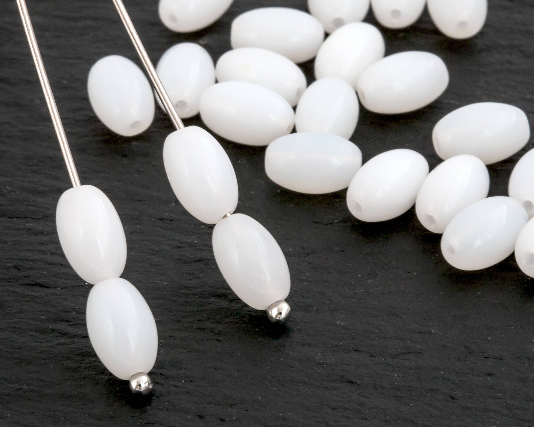 50 White Oval Spacer Bead Czech Pressed Glass Bead Rice | Etsy