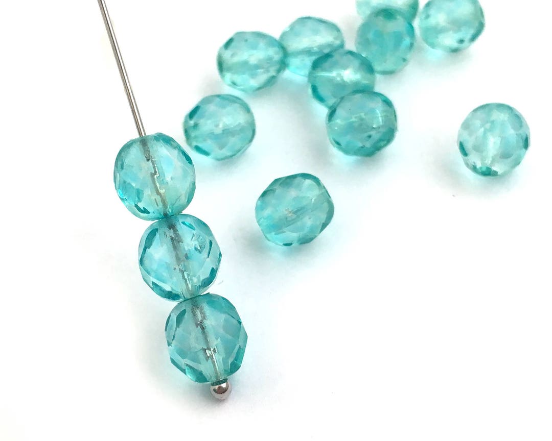 8mm Teal Blue Fire Polished Bead, Round Faceted, Spacer Bead, Czech ...