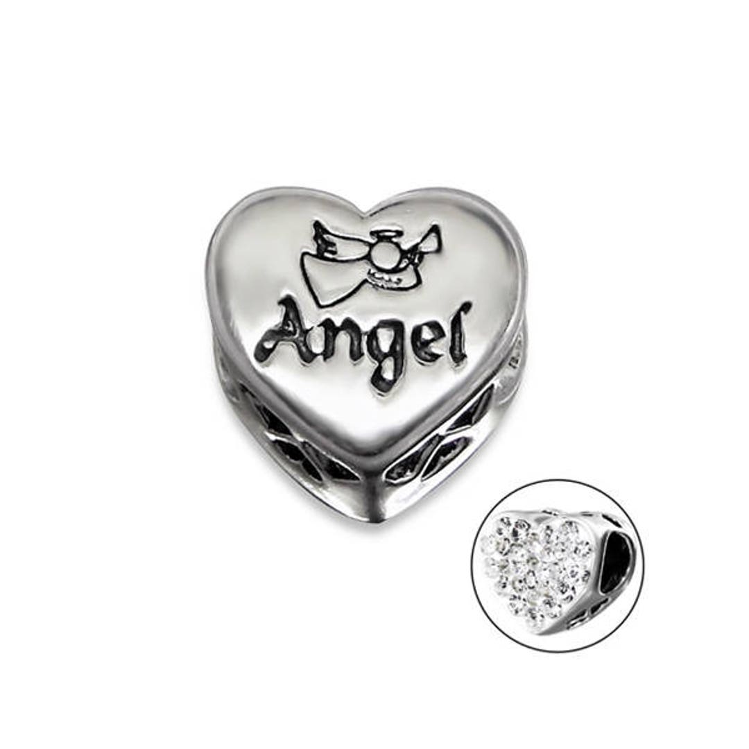 Silver Angel CZ Heart Charm Bead, Fits Pandora Bracelets - Etsy