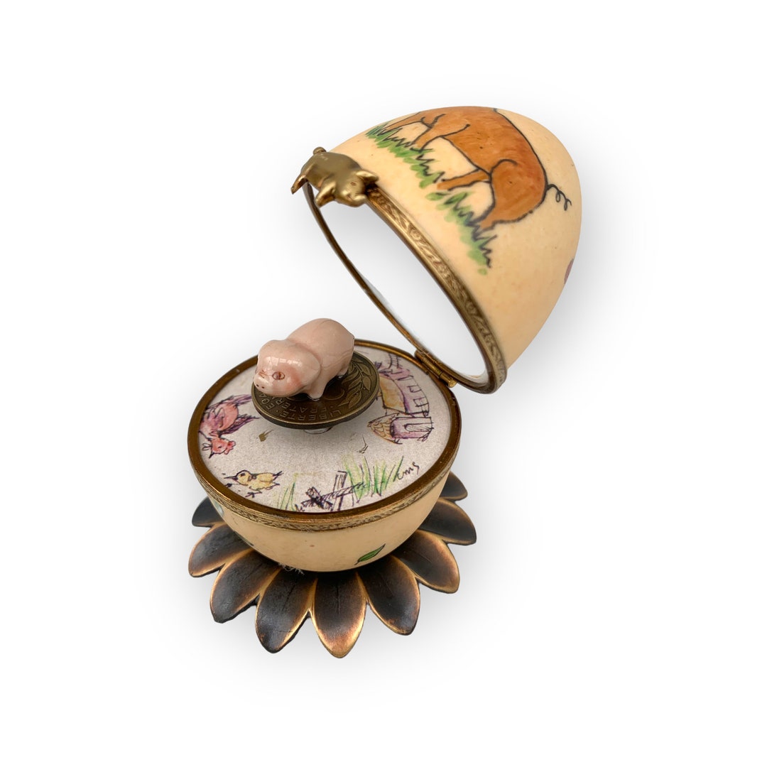 Pink Pig Music Box. Mozart Lullaby. Hand Painted Limoges Porcelain ...