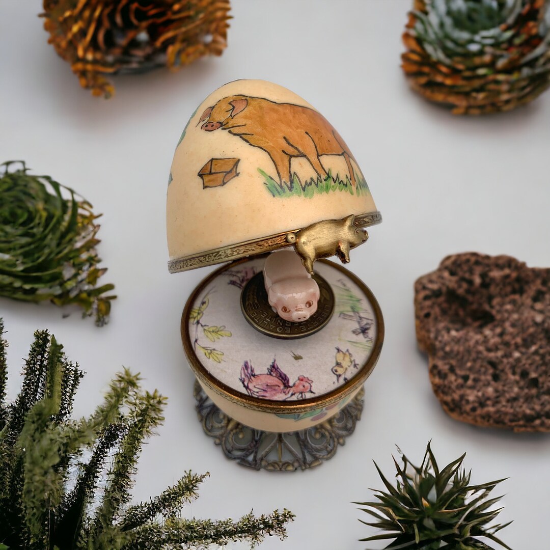 Pink Pig Music Box. Mozart Lullaby. Hand Painted Limoges Porcelain ...